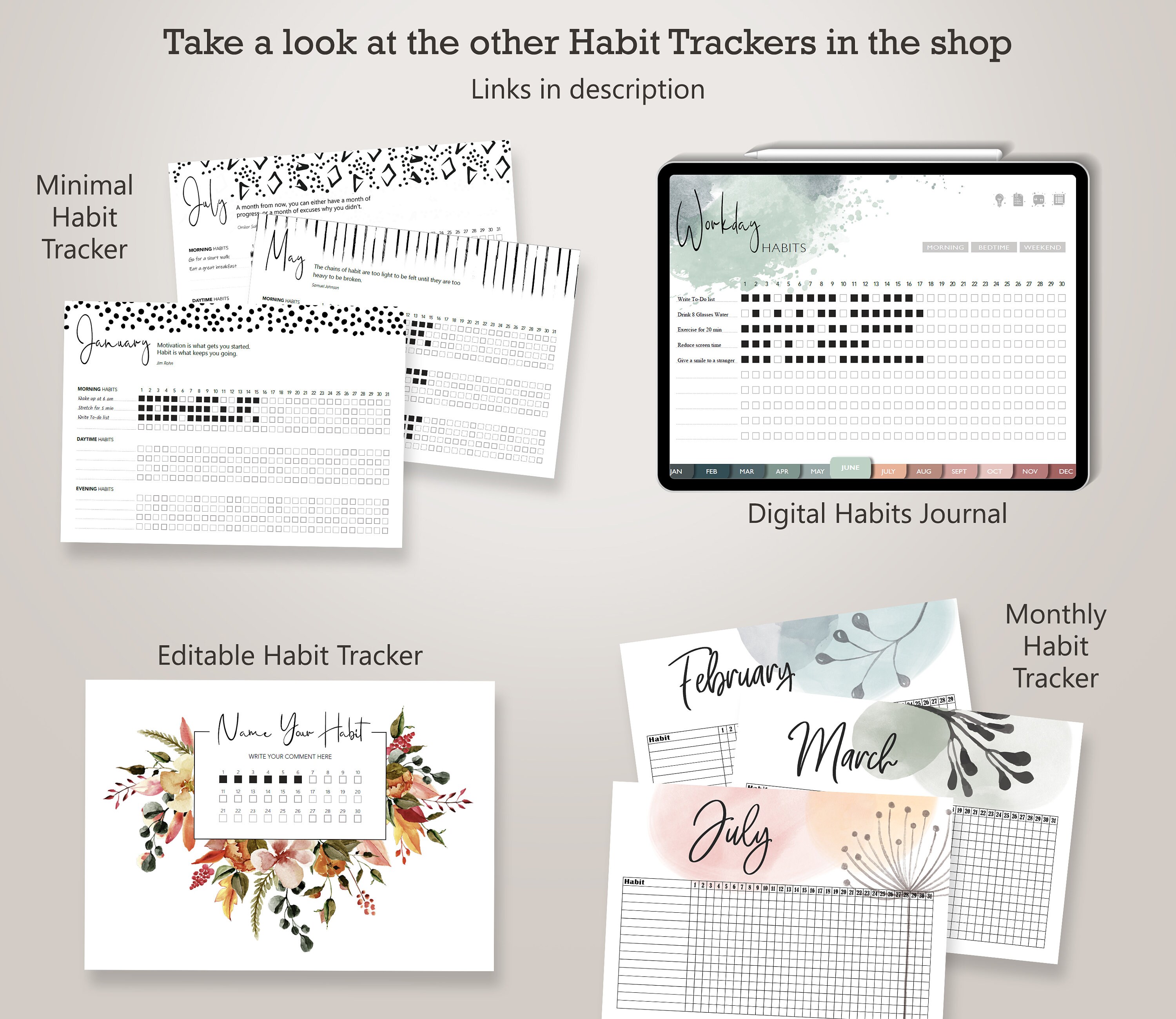 Monthly Habit Tracker, Digital Bullet Journal, Productivity Planner ...