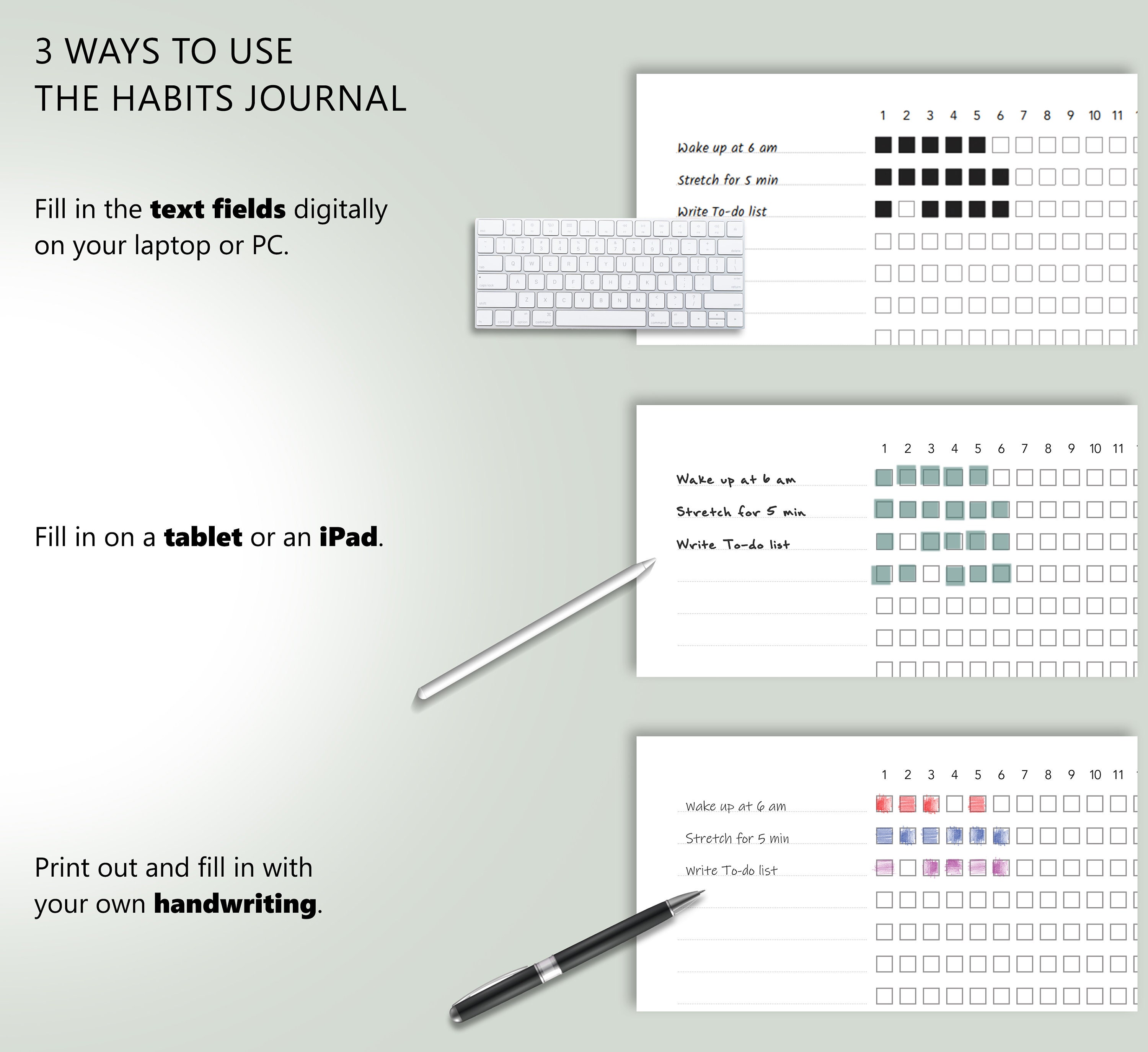 Monthly Habit Tracker | Printable Digital Bullet Journal Starter Kit ...