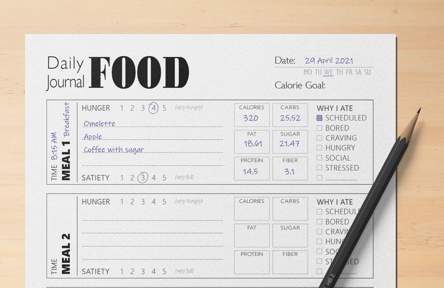 Daily Food Dairy | Fitness Planner Printable | Daily Food Journal ...