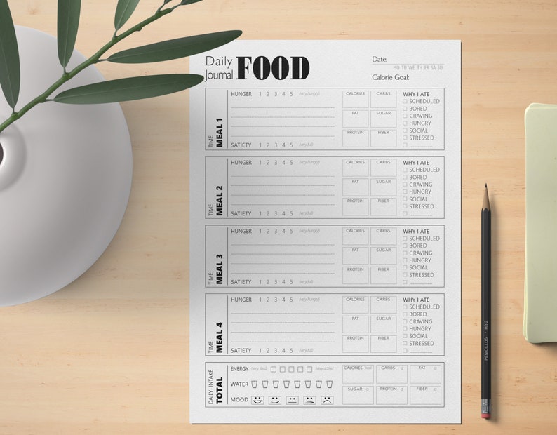 Daily Food Dairy | Fitness Planner Printable | Daily Food Journal ...