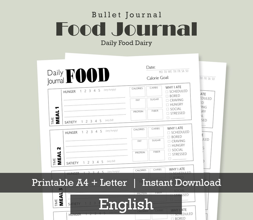 Daily Food Dairy | Fitness Planner Printable | Daily Food Journal ...