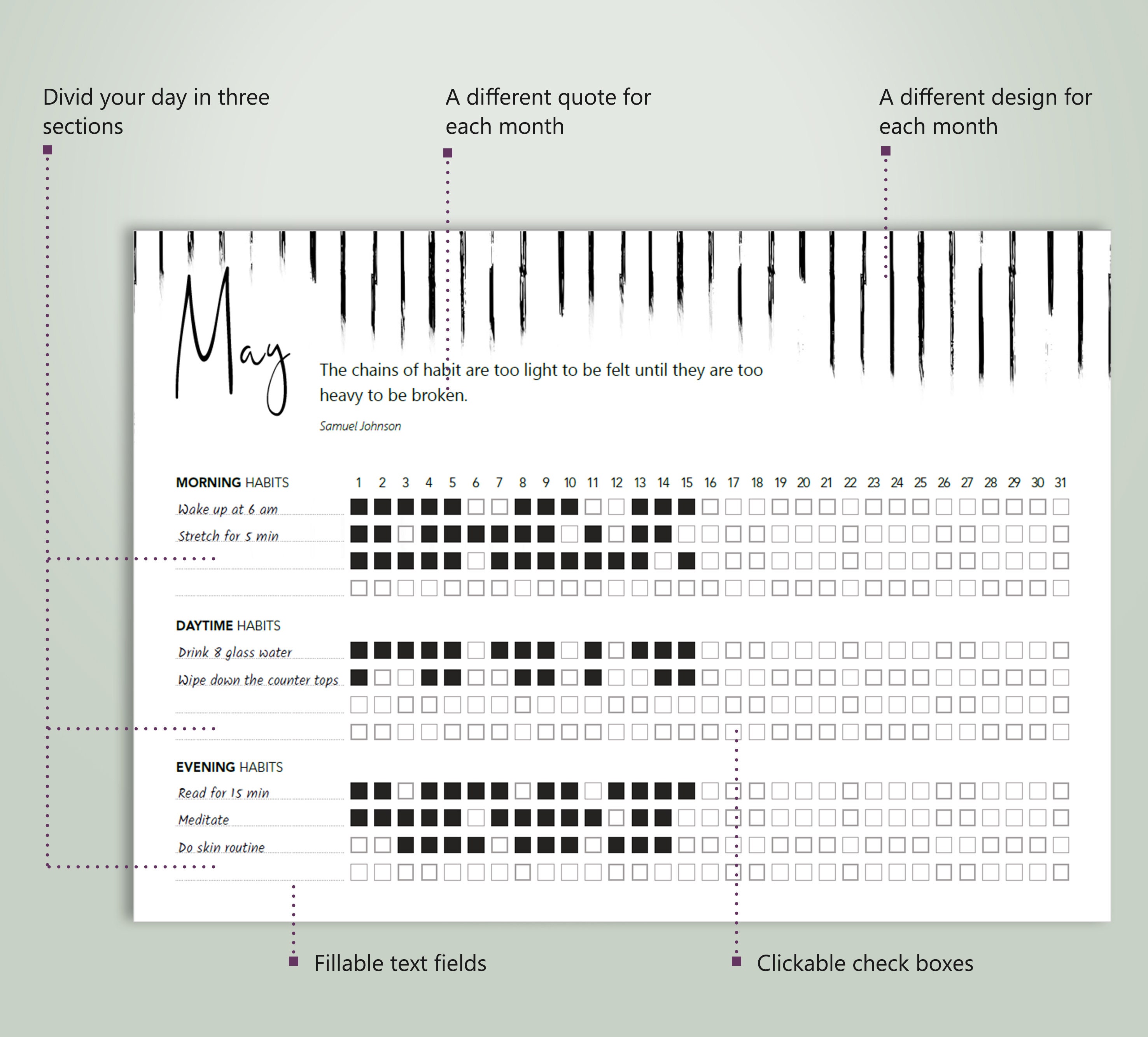 Monthly Habit Tracker Printable Digital Bullet Journal - Etsy