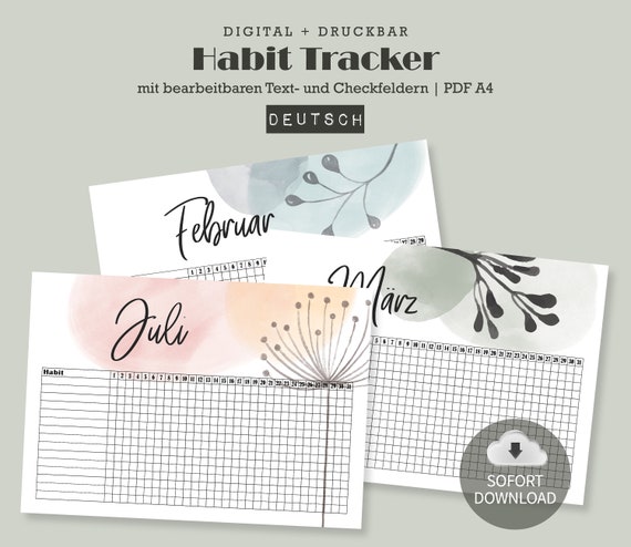 Monthly Habit Tracker Digital Bullet Journal Starter Kit | Etsy