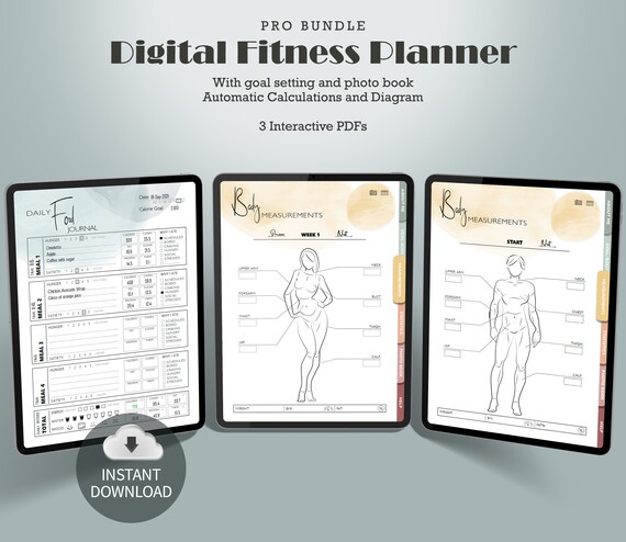 Digital Fitness Planner Bundle Measurement Tracker Pro | Etsy