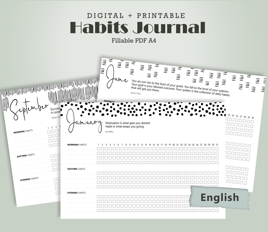 Monthly Habit Tracker Printable Digital Bullet Journal Starter Kit ...