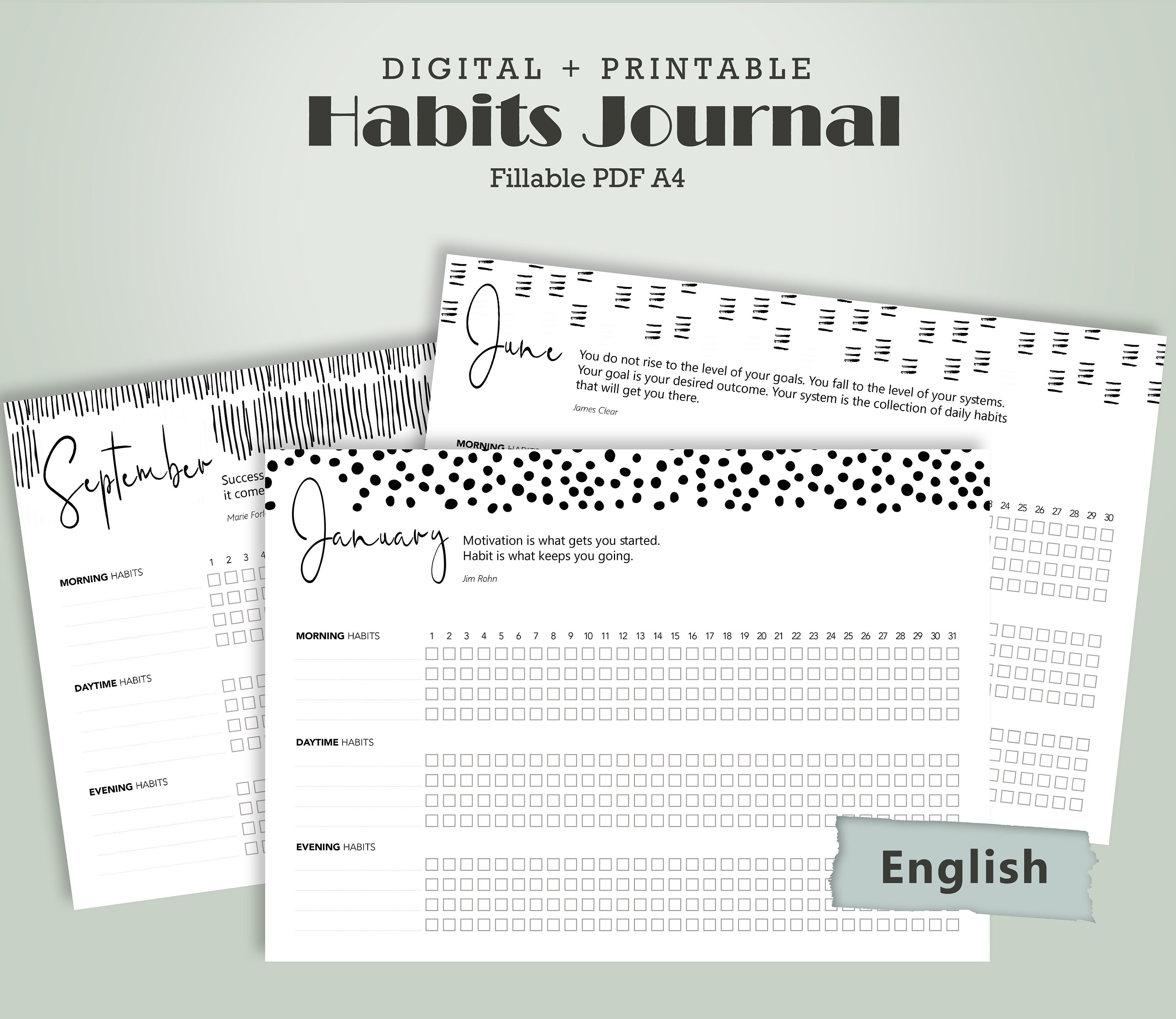 Monthly Habit Tracker Printable Digital Bullet Journal - Etsy