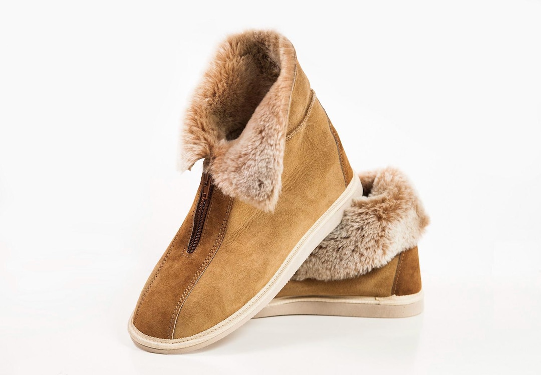 Handcrafted for Men Women Unisex Genuine Sheepskin Zip Boot Slippers ...