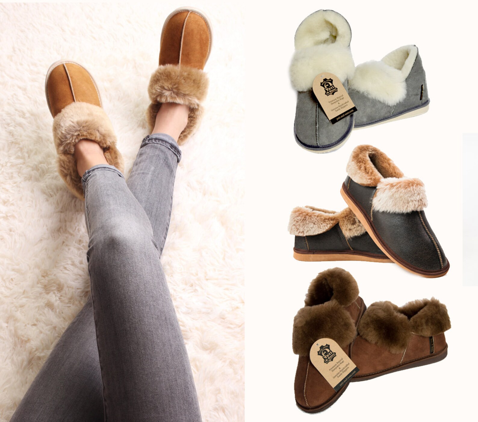 Yeti Handcrafted New Men Women Ladies Sheepskin Moccassin Boot Slippers ...