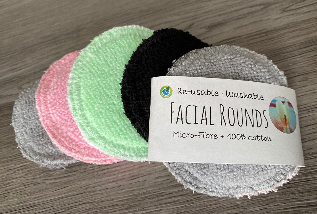 Facial Rounds + Wash Bag | Reusable | Microfibre & Cotton | Facial ...