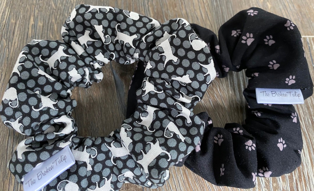 Cat Lovers Scrunchies Black White Cat Print Paw Prints - Etsy