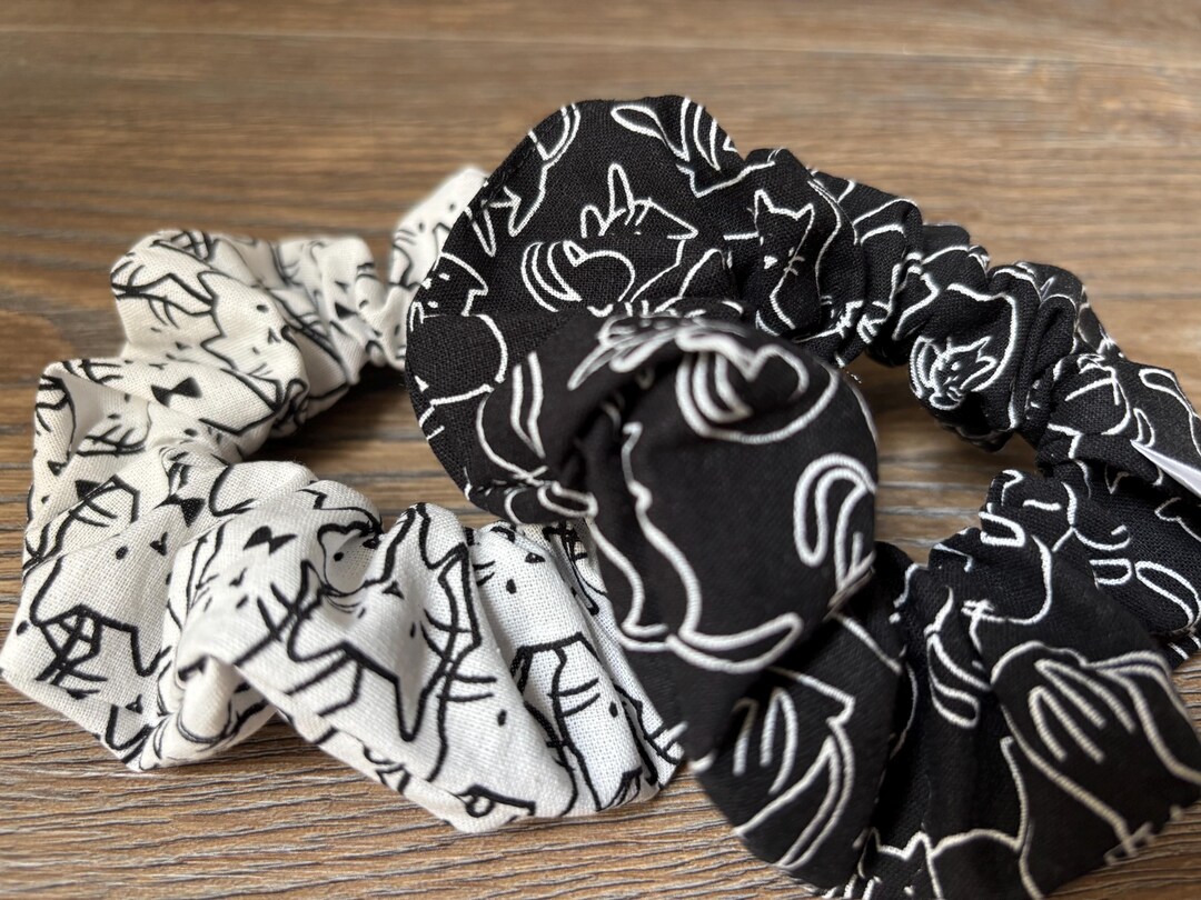 Cat Lover Scrunchies | Black + White Cat Silhouette | I Love Cats ...