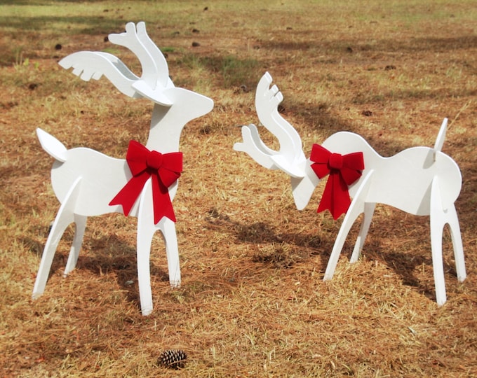 Wood Reindeer Lawn Set , Deer Cut Out Yard Decoration, Large Wood ...