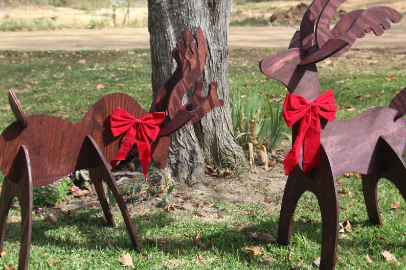 Wood Reindeer Lawn Set , Deer Cut Out Yard Decoration, Large Wood ...