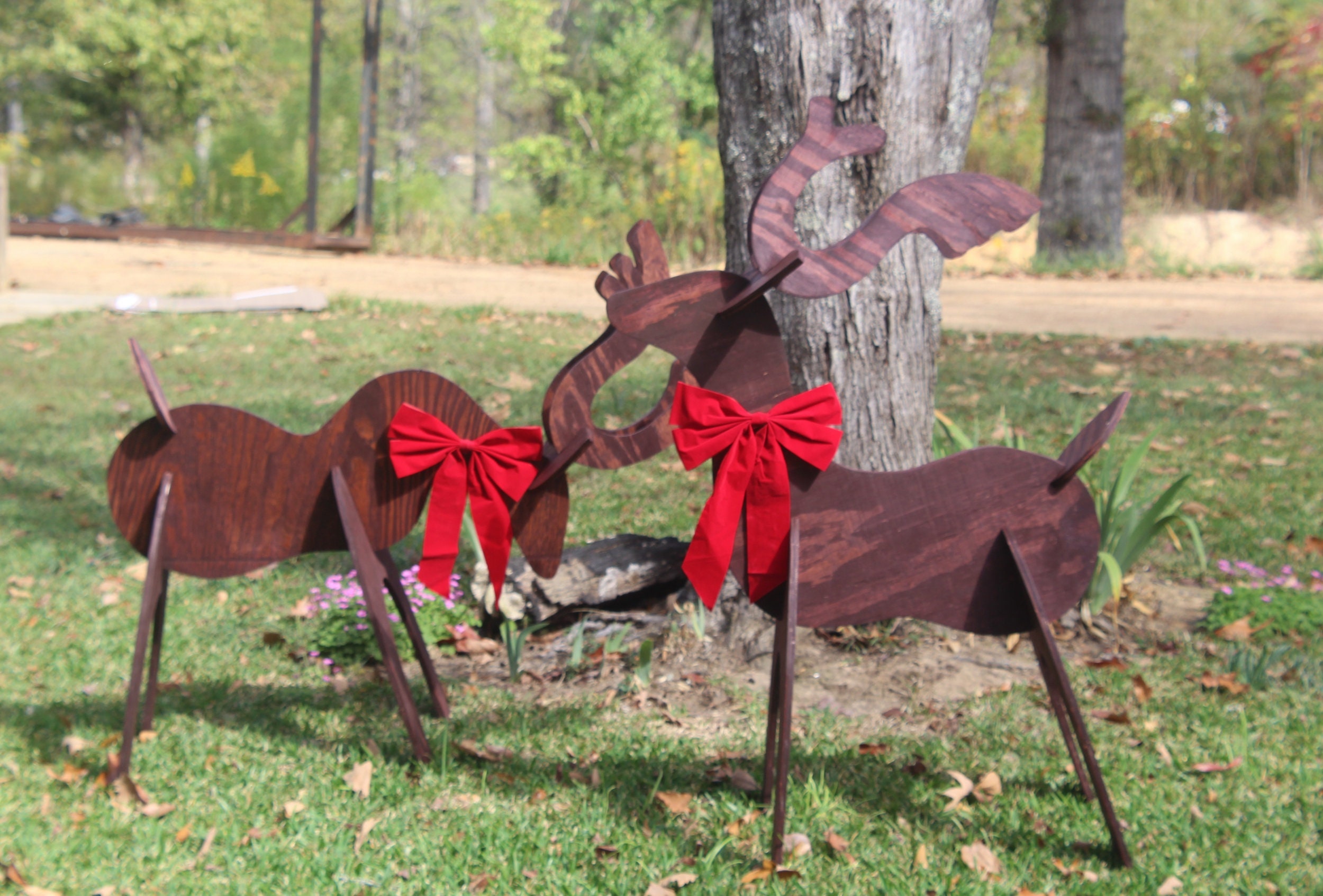 Wood Reindeer Lawn Set , Deer Cut Out Yard Decoration, Large Wood ...