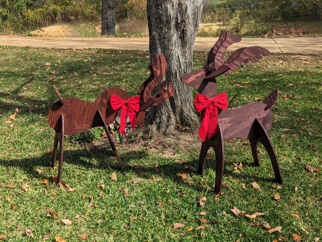 Wood Reindeer Lawn Set , Deer Cut Out Yard Decoration, Large Wood ...