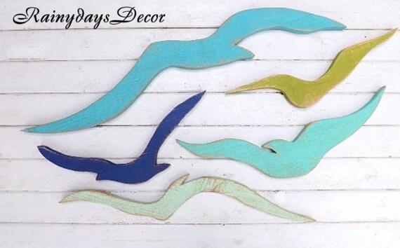 Multi Color Seagulls / Wood Seagull / Wall Seagulls / Coastal | Etsy
