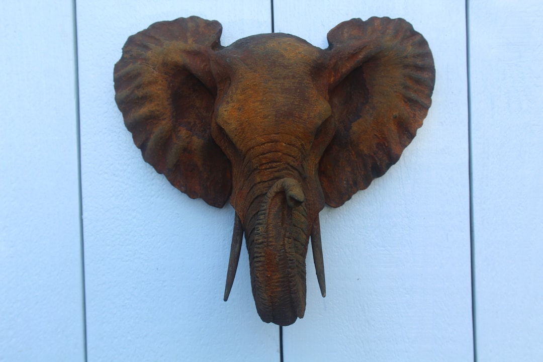 Rustic Elephant Head Wall Mount - Faux Taxidermy Décor With Vintage ...