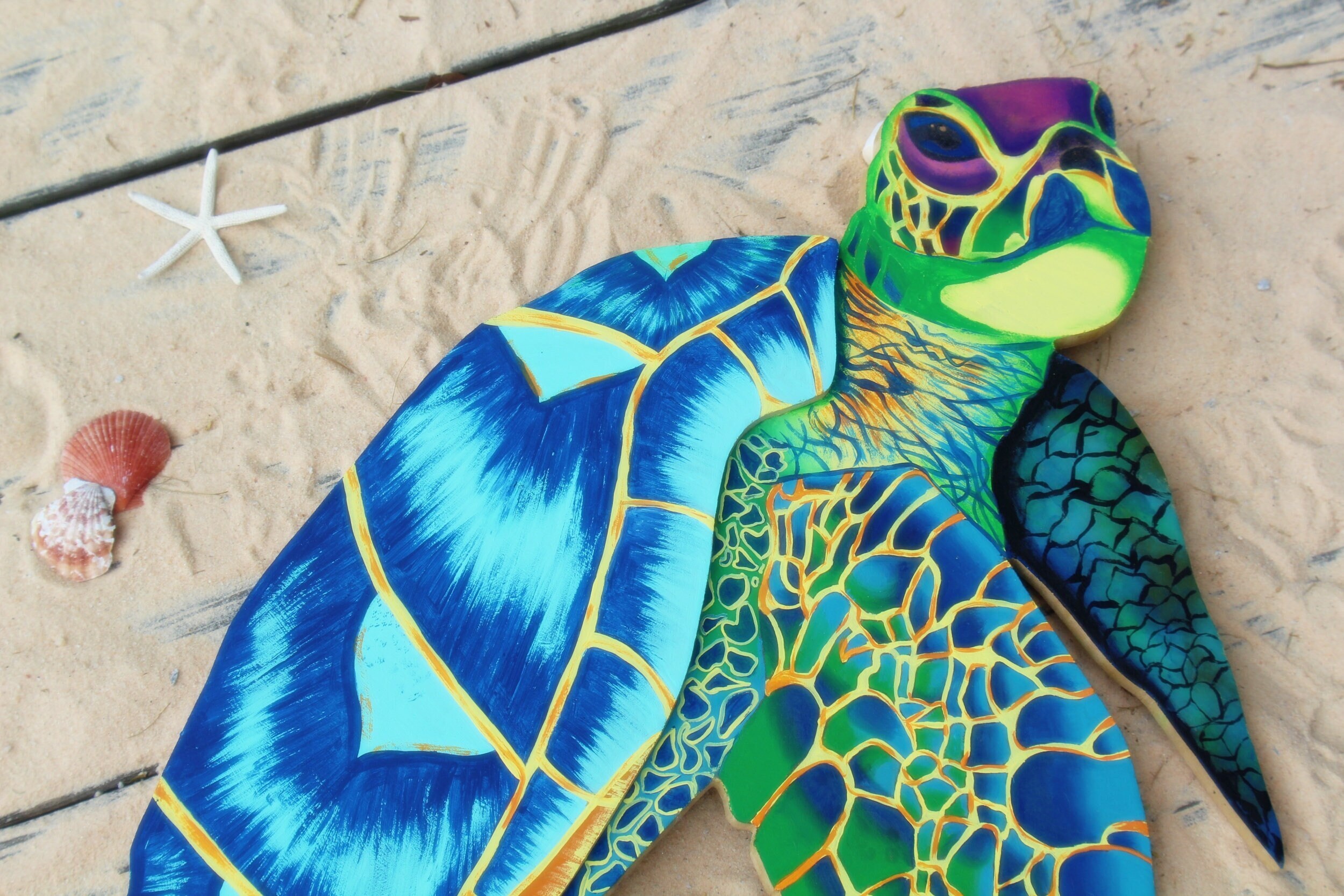 Sea Turtle Wall Art Hanging, Beach House Wall Decor, Neon Sea Turtle ...