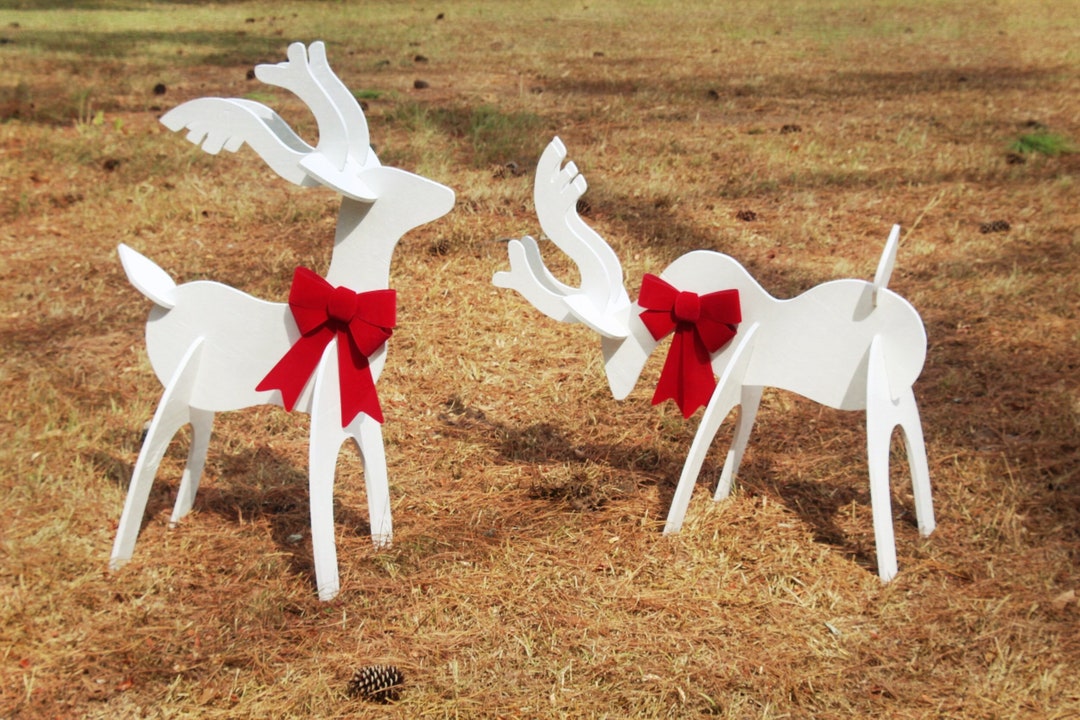 Wood Reindeer Lawn Set , Deer Cut Out Yard Decoration, Large Wood ...
