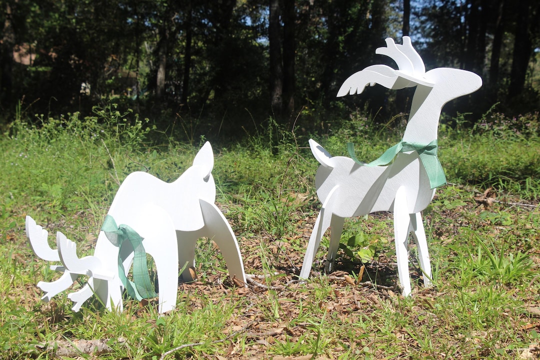 Small Wood Reindeer Yard Art, Wood Reindeer Lawn Set , Deer Cut Out ...