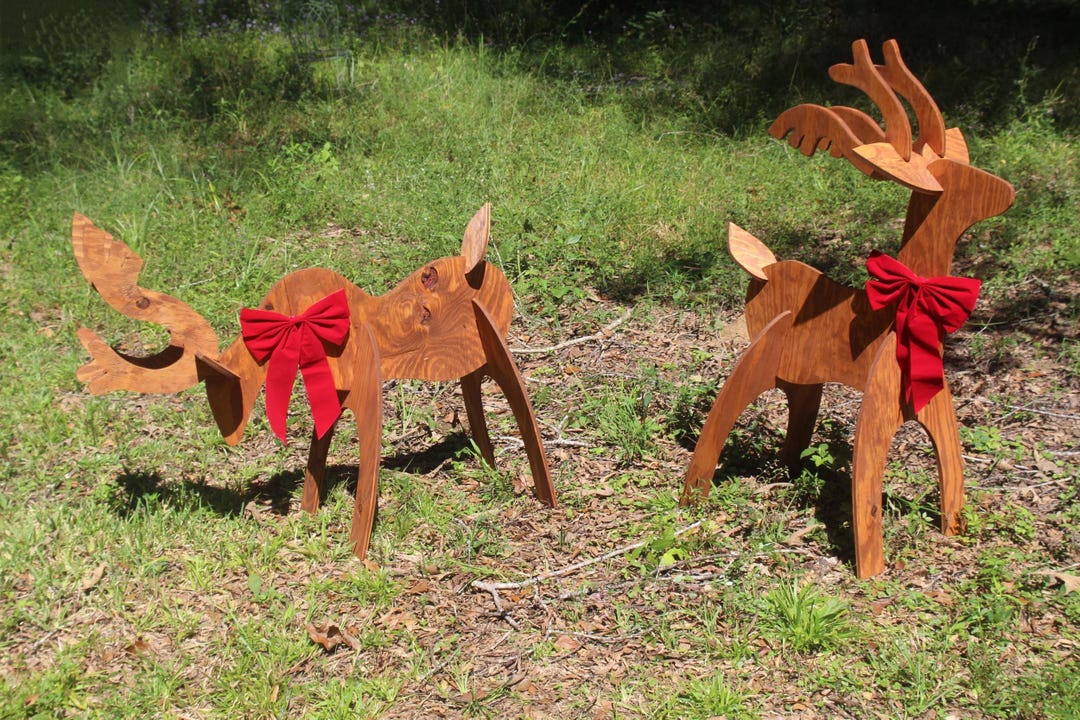 Wood Reindeer Lawn Set , Deer Cut Out Yard Decoration, Large Wood ...