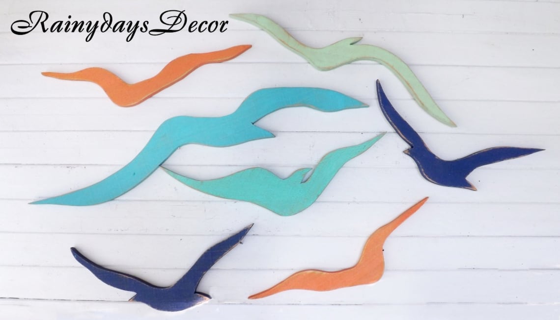 Multi Color Seagulls / Wood Seagull / Wall Seagulls / Coastal Wall ...