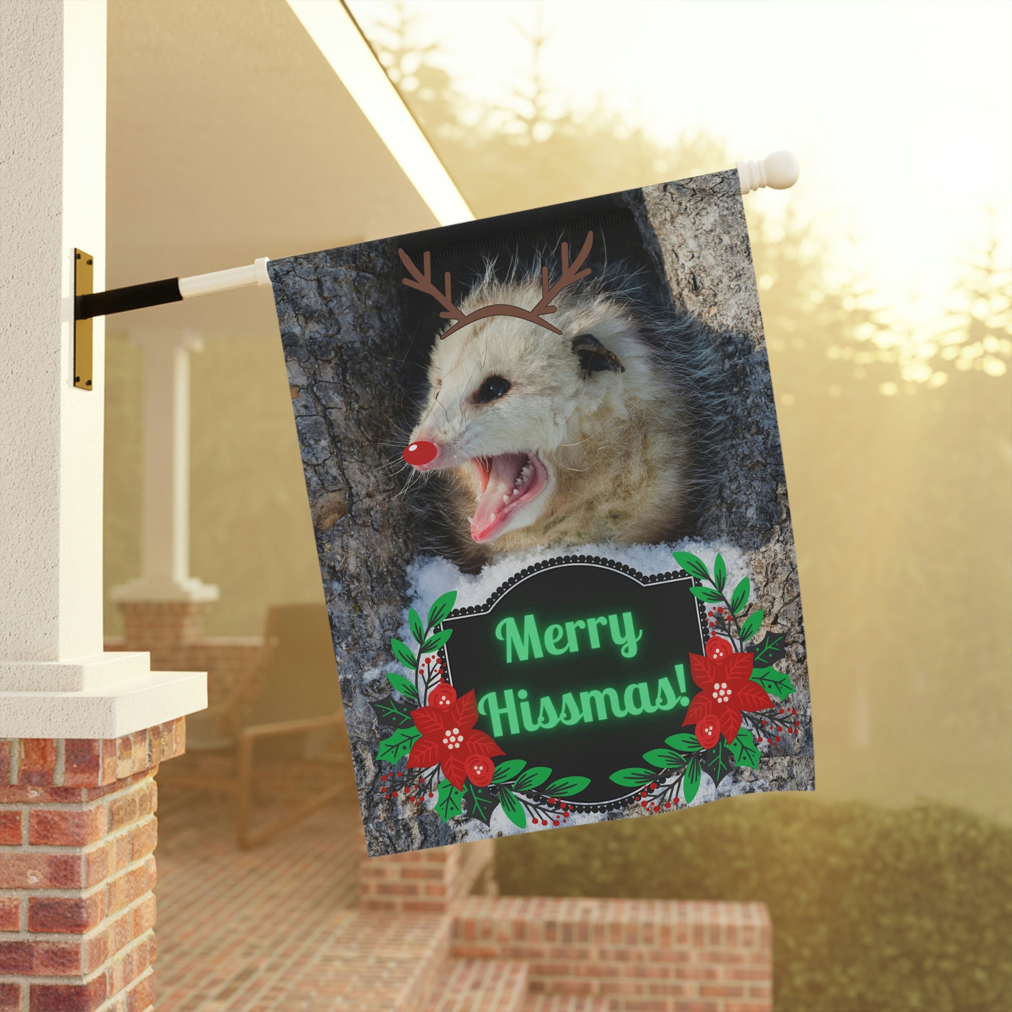 Merry Hissmas, Funny Opossum Lover, Christmas Garden Flag & House ...