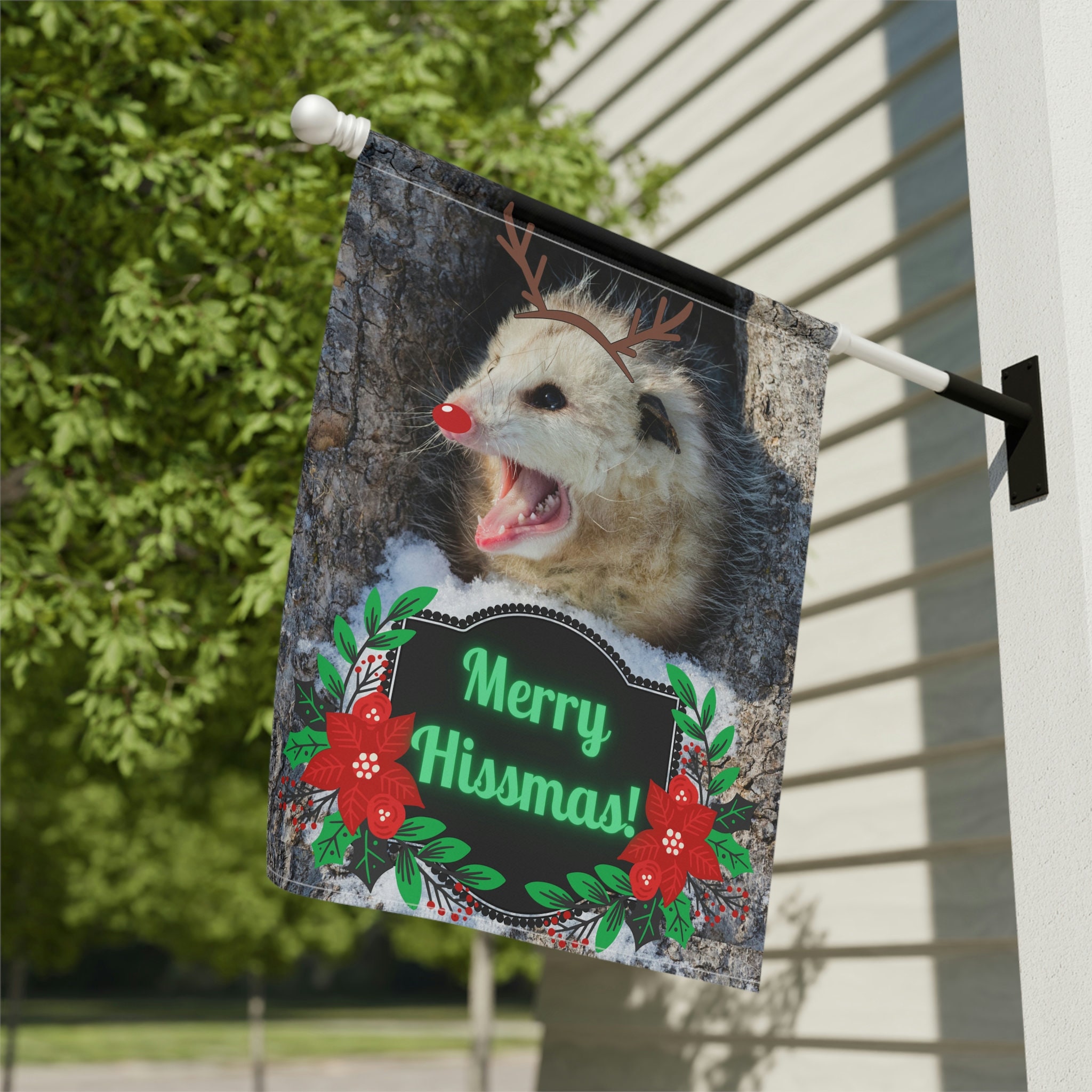 Merry Hissmas, Funny Opossum Lover, Christmas Garden Flag & House ...