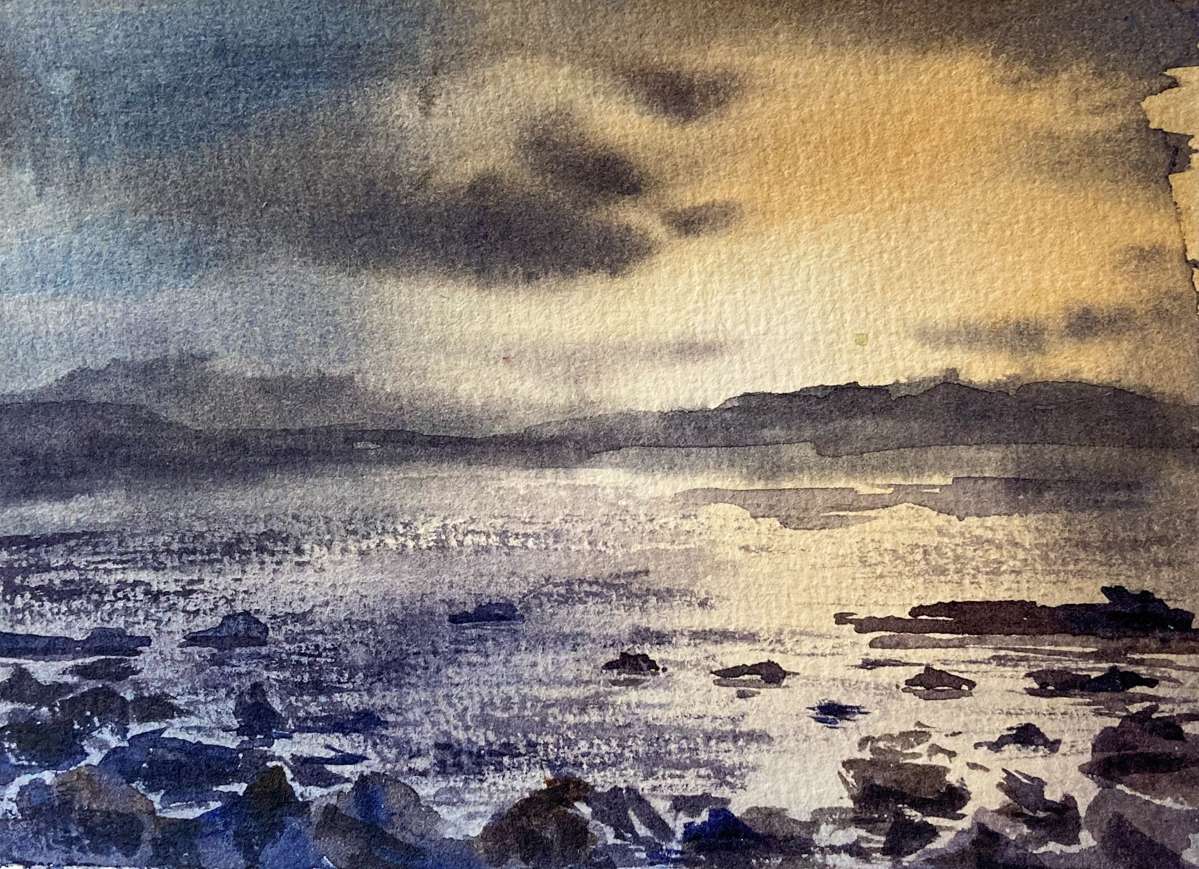 Sunset in watercolor original work | Etsy