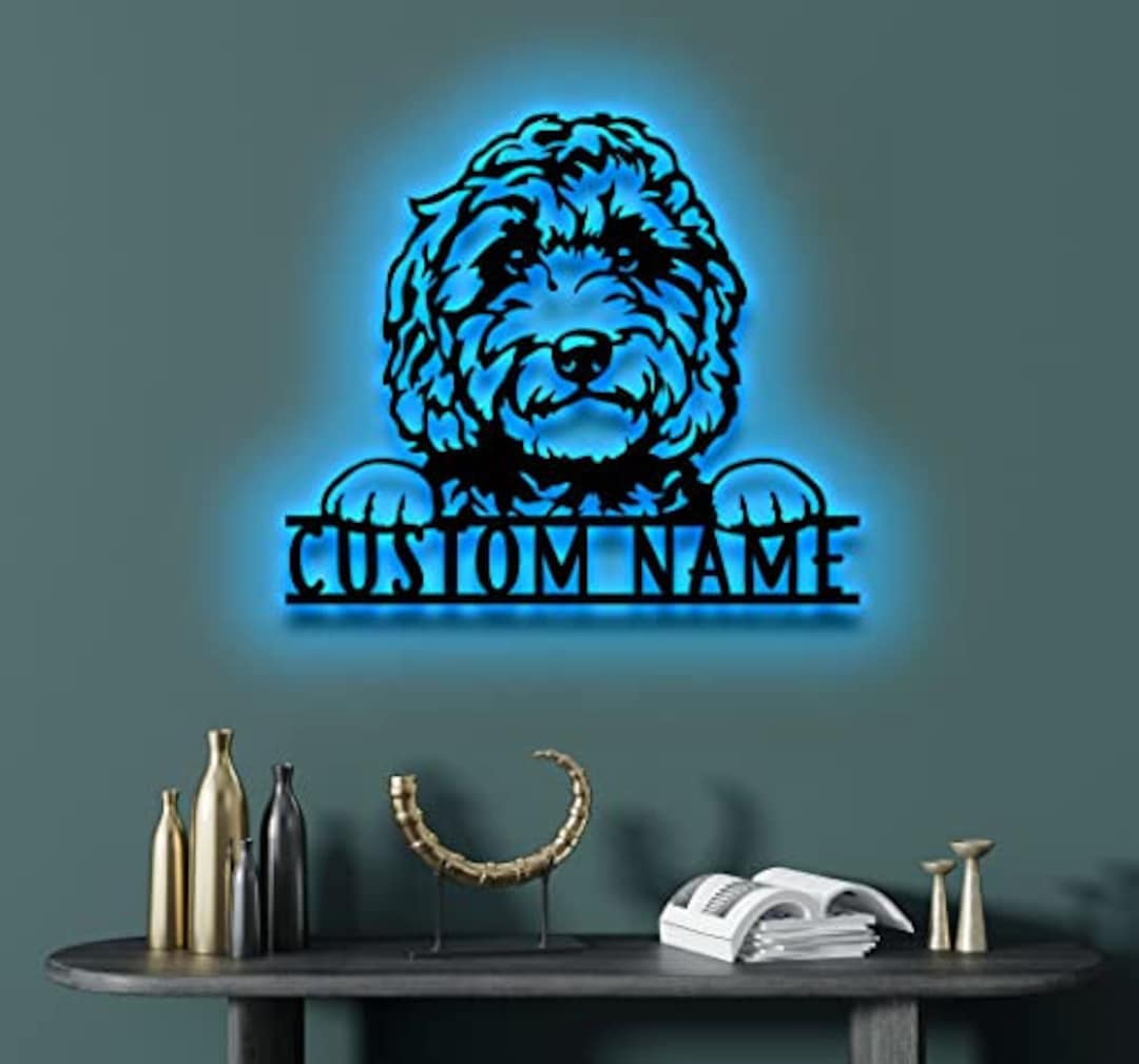 Custom Golden Doodle Metal Wall Art LED Light Personalized - Etsy