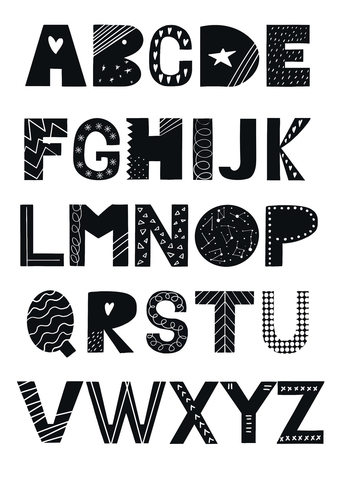 Alphabet Poster | Mono Alphabet Print | Education | Kids Wall Art ...