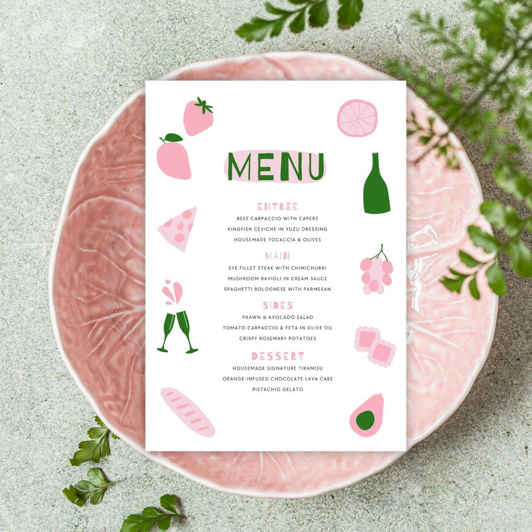 Menu Template, Clean Simple Dinner Menu, Hand Drawn Illustration, Fully ...