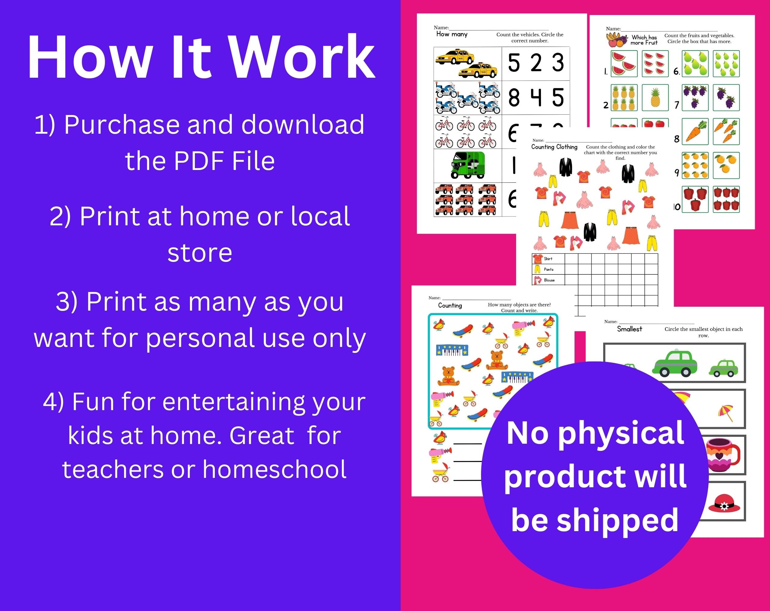 Pre-k Math Workbook, Homeschool Addition, Counting Worksheet (PDF) - Etsy