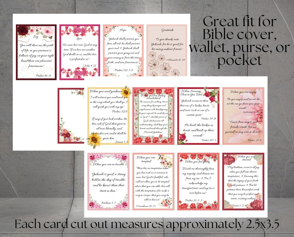 55 Printable Scripture Cards, Mini Scripture Cards, Printable Prayer ...