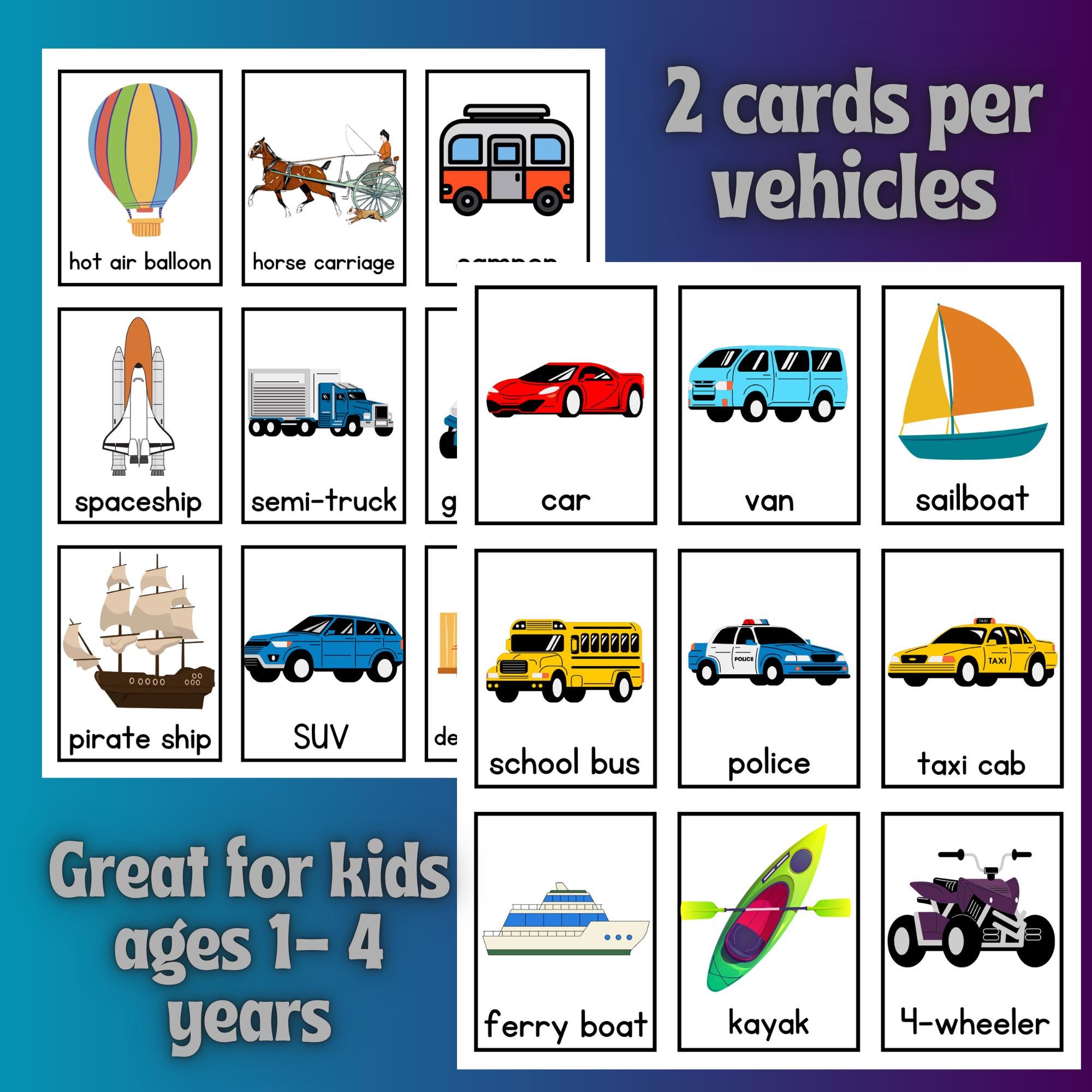 Vehicle Matching Cards, Matching Game for Kids, Toddler Matching ...