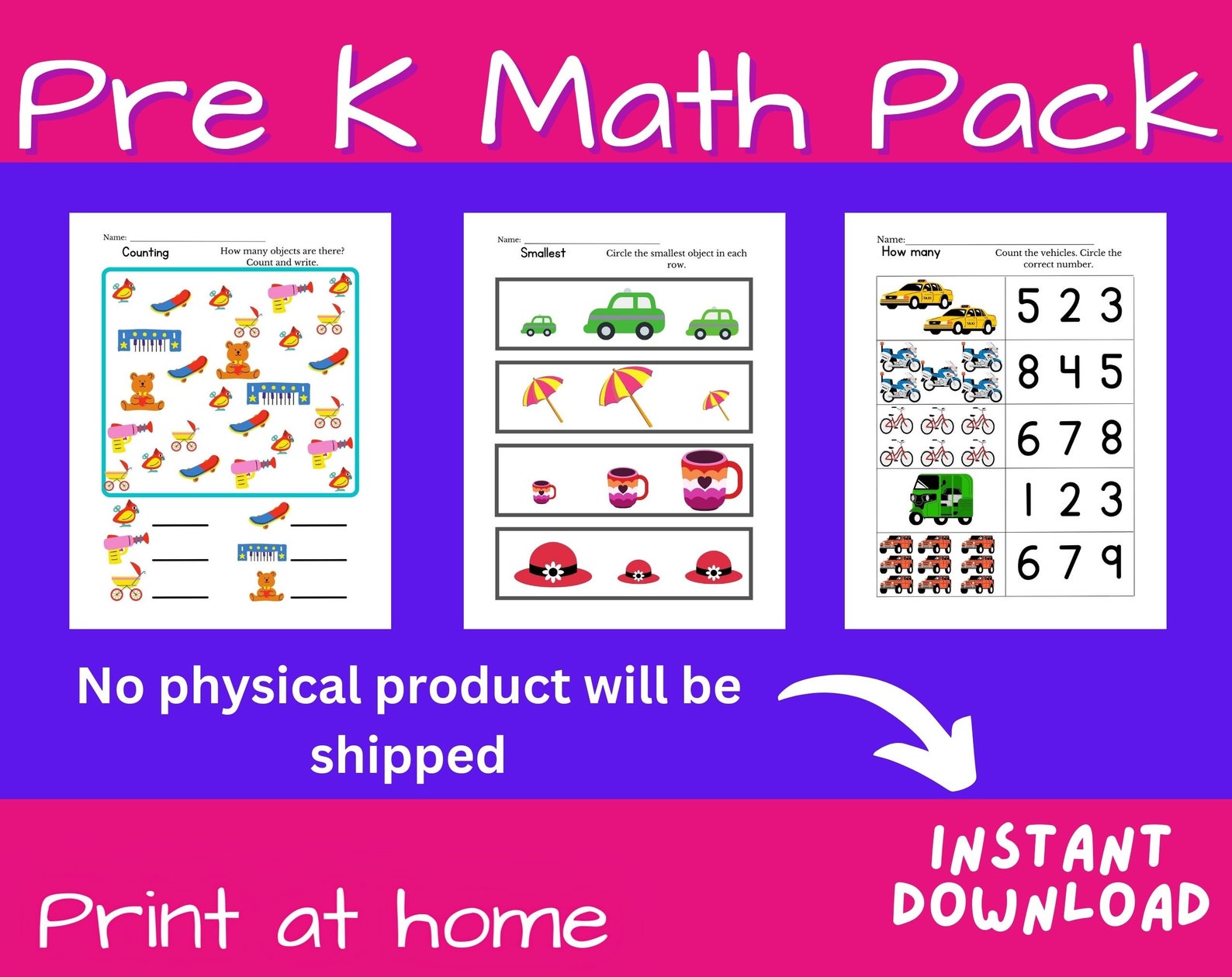 Pre K Math Activities, Preschool Math Workbook, Counting Worksheet ...