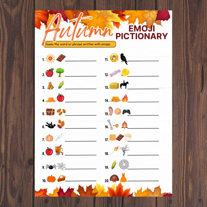 Autumn Emoji Pictionary Game, Printable Fall Party Activity (PDF) - Etsy