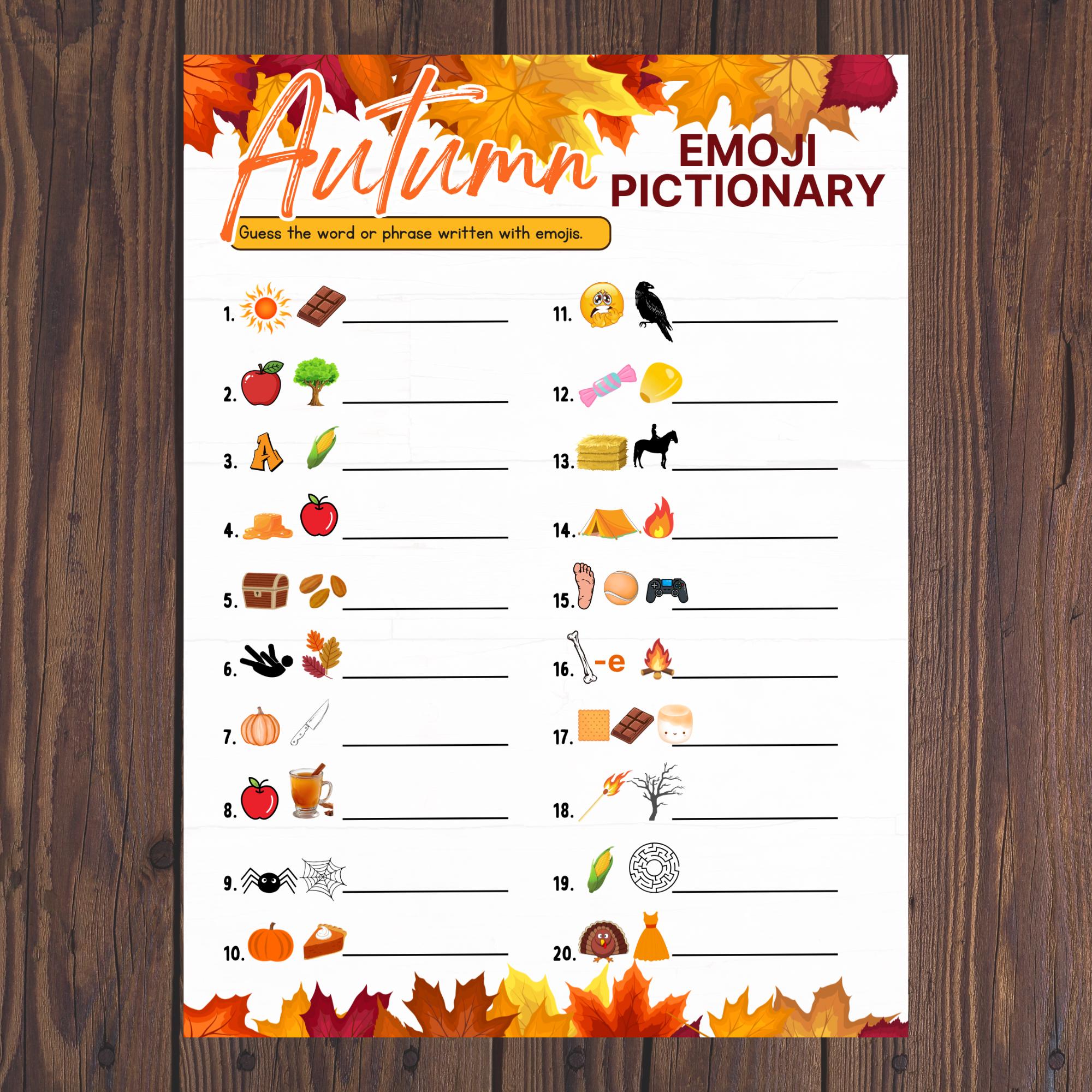 Autumn Emoji Pictionary Game, Printable Fall Party Activity (PDF) - Etsy