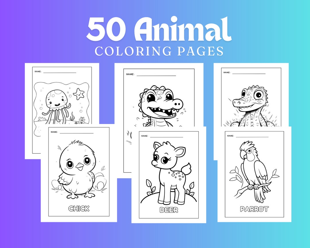 50 Animal Coloring Pages: Simple Designs for Toddlers (PDF) - Etsy