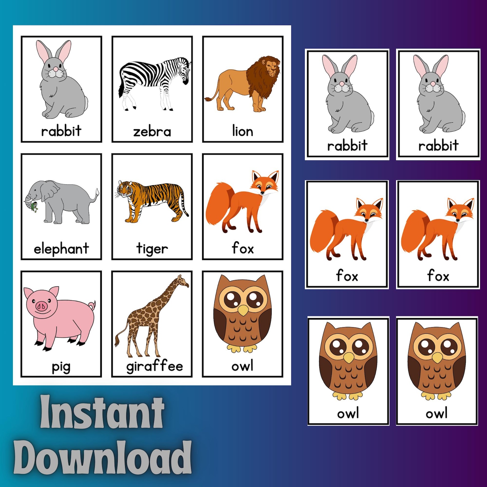 Animal Matching Game for Kids, Memory Matching Game, Educational Game ...