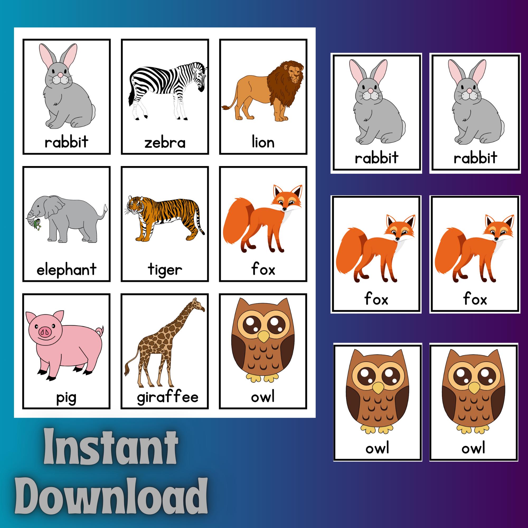 Animal Matching Game for Toddlers: Printable Memory Flashcards (PDF) - Etsy
