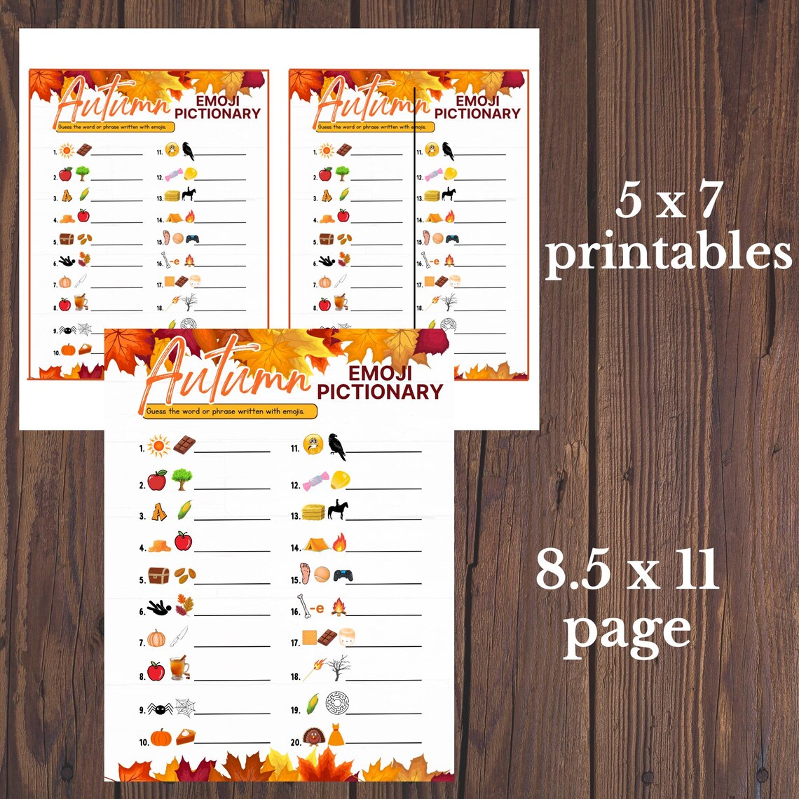 Autumn Emoji Pictionary Game, Printable Fall Party Activity (PDF) - Etsy