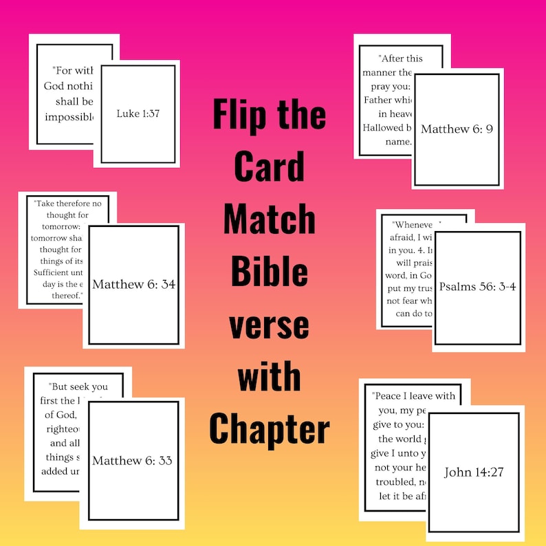 Bible Verse Matching Game, Scripture Cards, Scripture Memory Cards for ...
