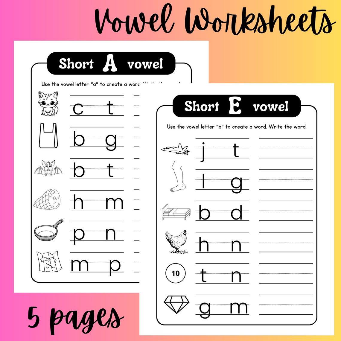 CVC Words Phonics Worksheet: Missing Vowel Activity (PDF Printable) - Etsy