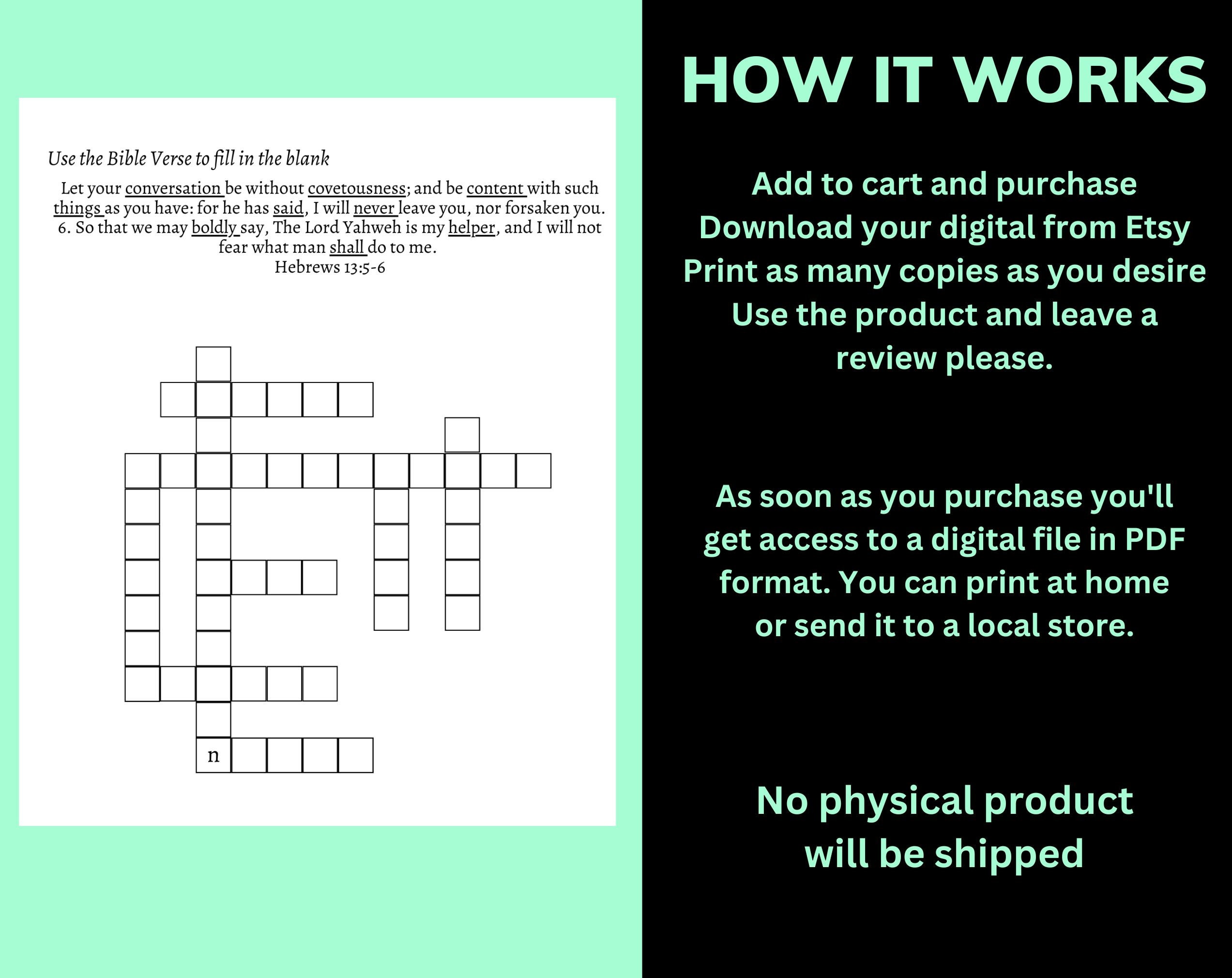 Bible Crossword Puzzle, Fill in the Blank Game (PDF Pattern) - Etsy