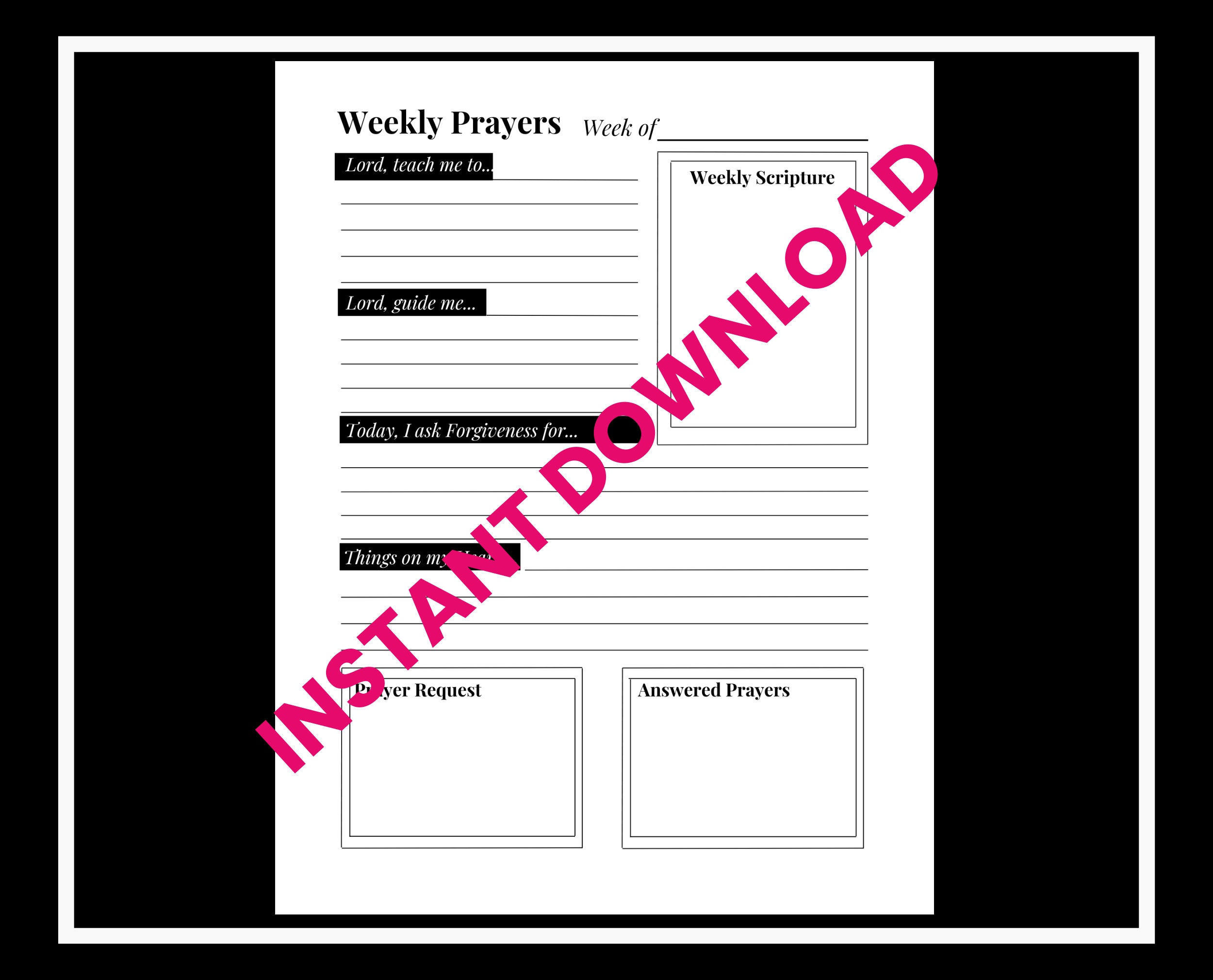 Weekly Prayer Journal Printable, Bible Study Planner (PDF) - Etsy