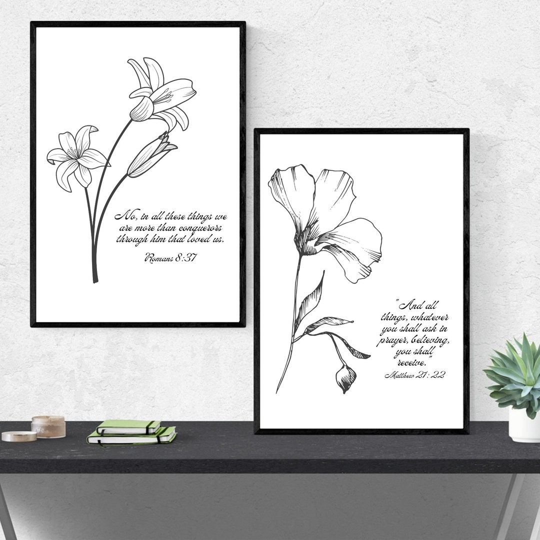 Wildflower Bible Verse Printable, Set of 2, Romans 8 37, Matthew 21 22 ...