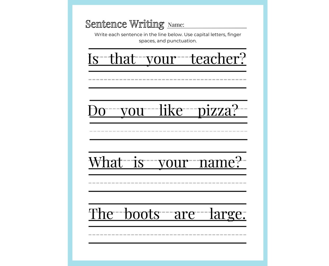 25 Printable Write the Sentence Worksheet, Sentence Writing Practice ...