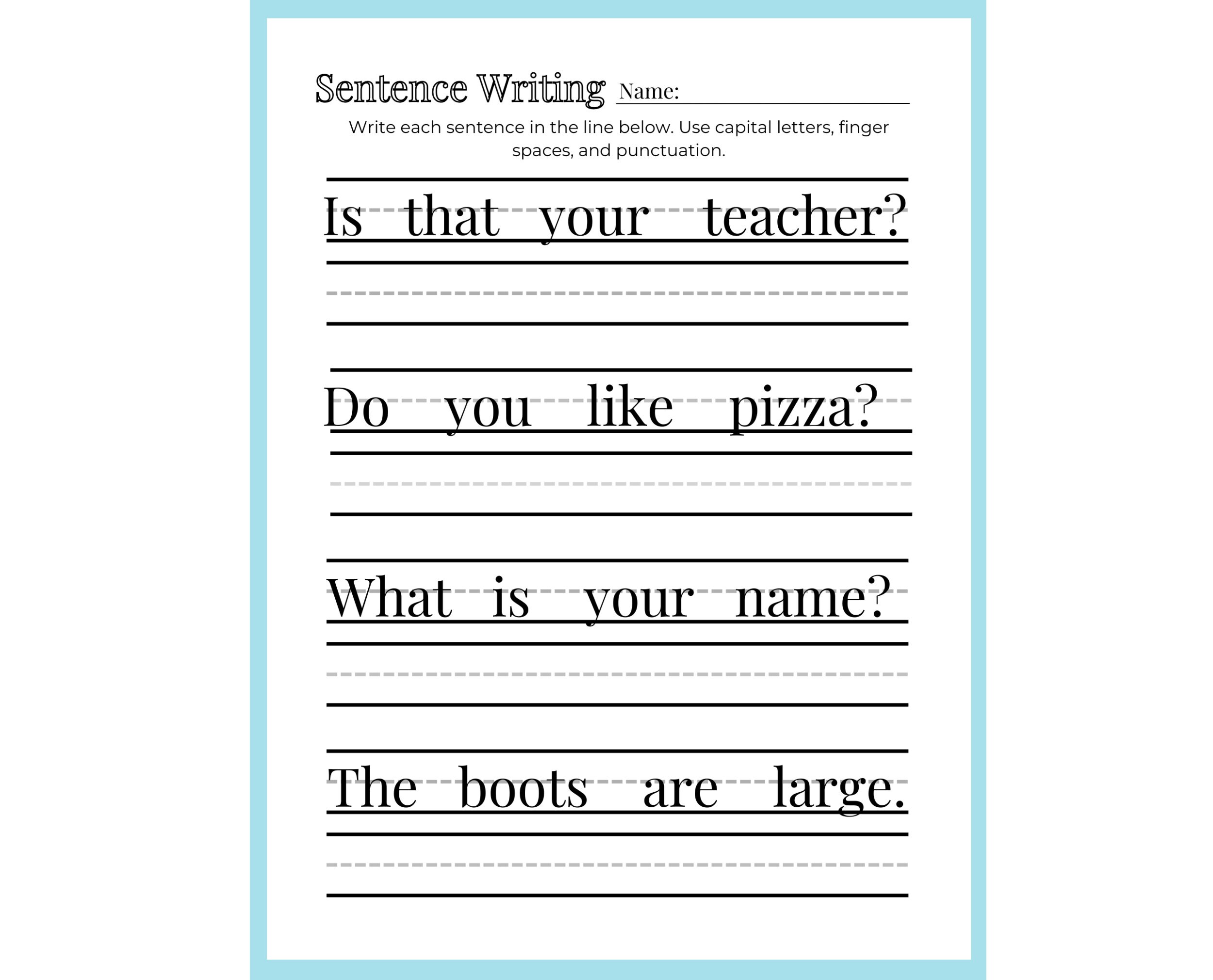 25 Printable Write the Sentence Worksheet, Sentence Writing Practice ...
