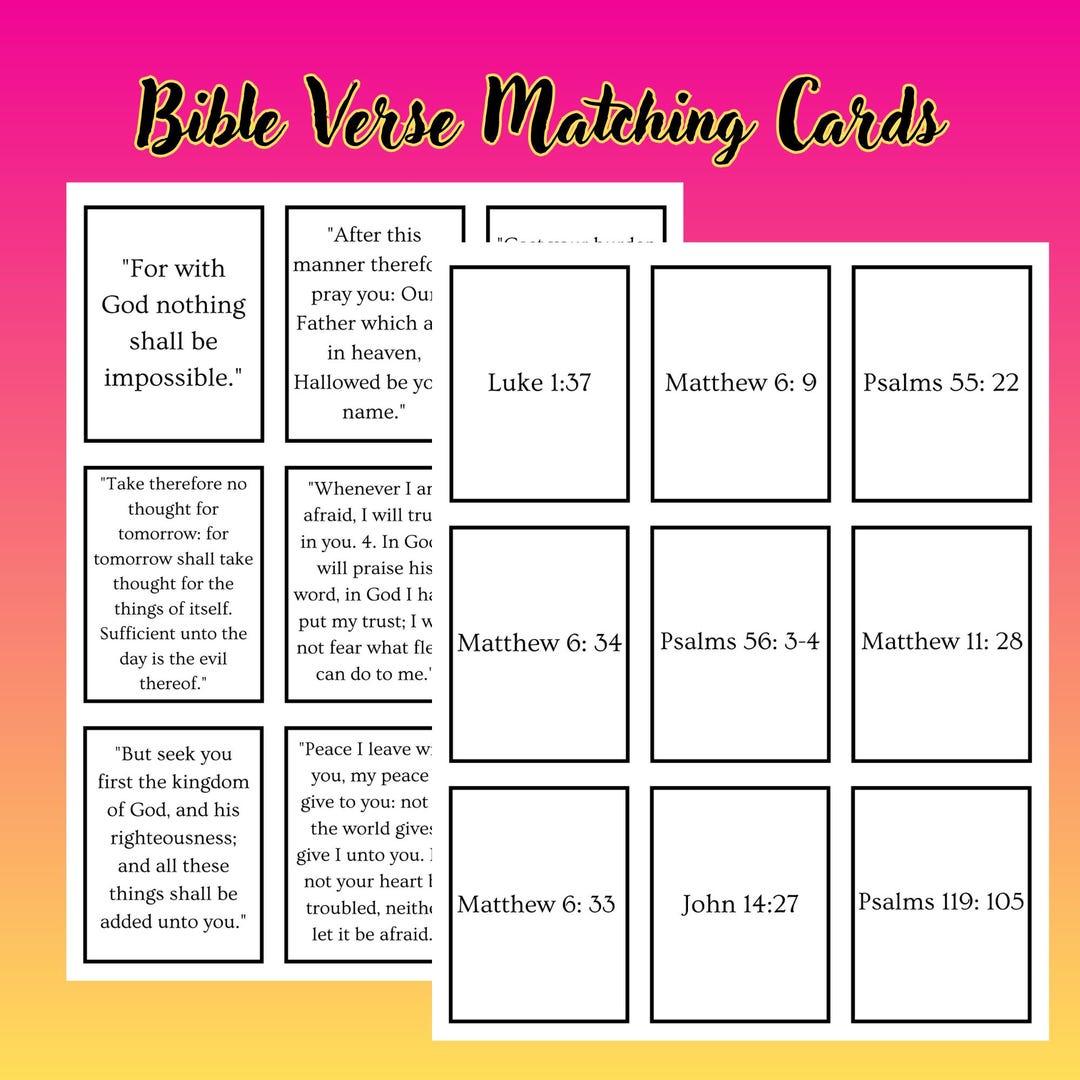 Bible Verse Matching Game, Scripture Cards, Scripture Memory Cards for ...